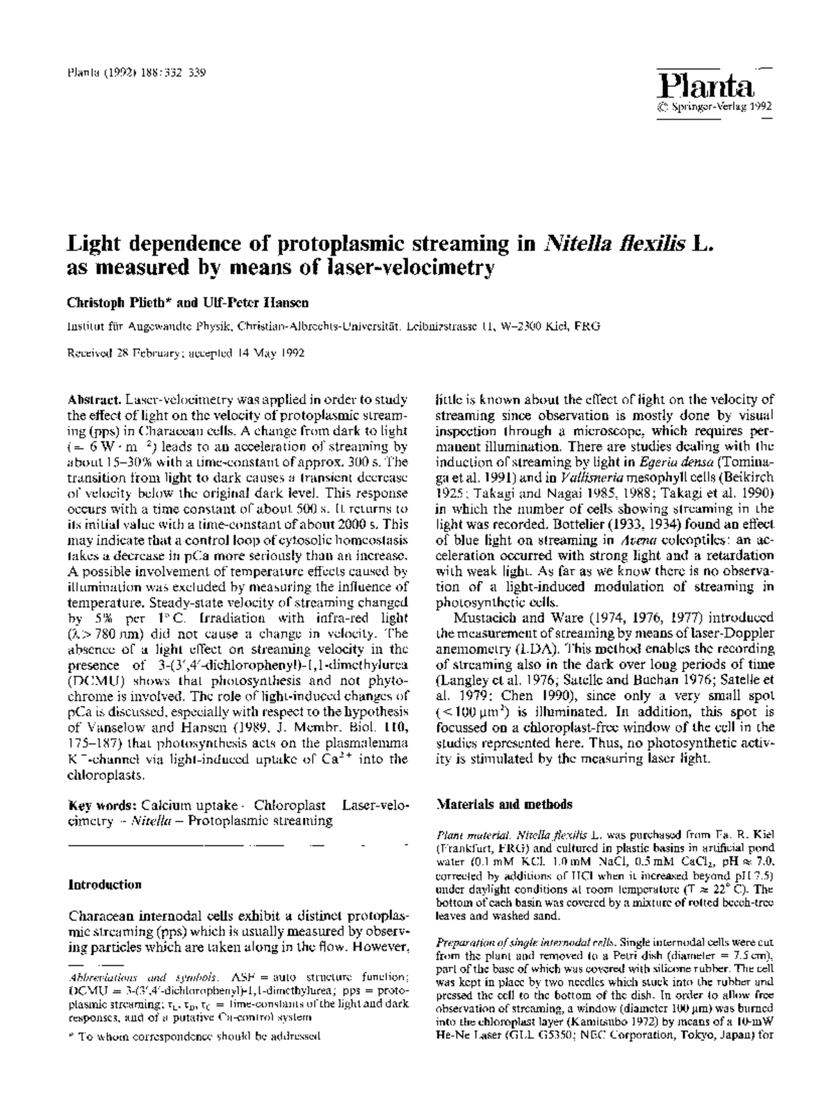 Light Dependence of Protoplasmic Streaming in Nitella flexilis (Biology ...