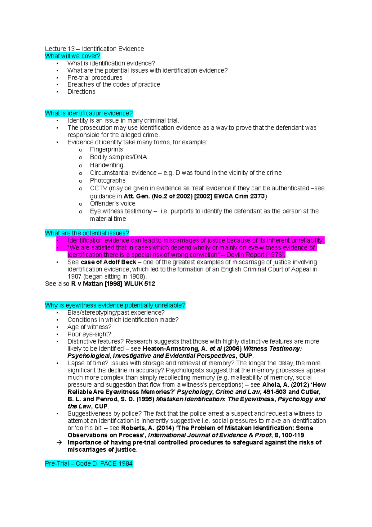 Evidence Lecture 13: Exploring Identification Evidence Issues - Studocu