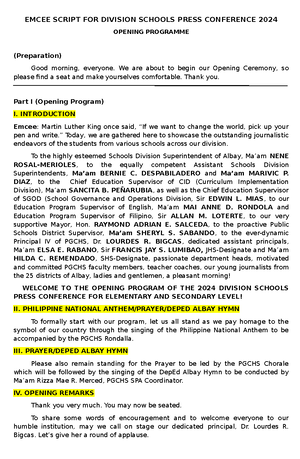 Emcee Script FOR Founding Anniversary Celebration OF Polangui General ...