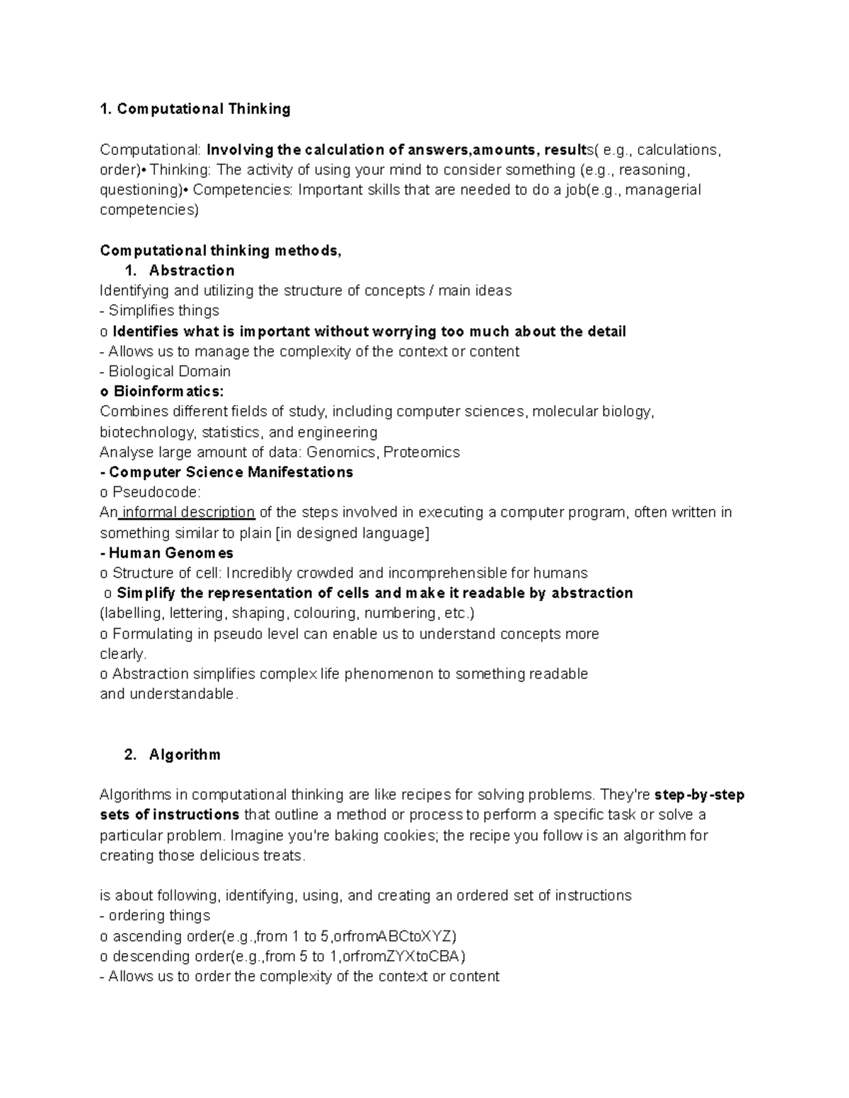 CC0002 Quiz Revision Notes - Computational Thinking Computational ...