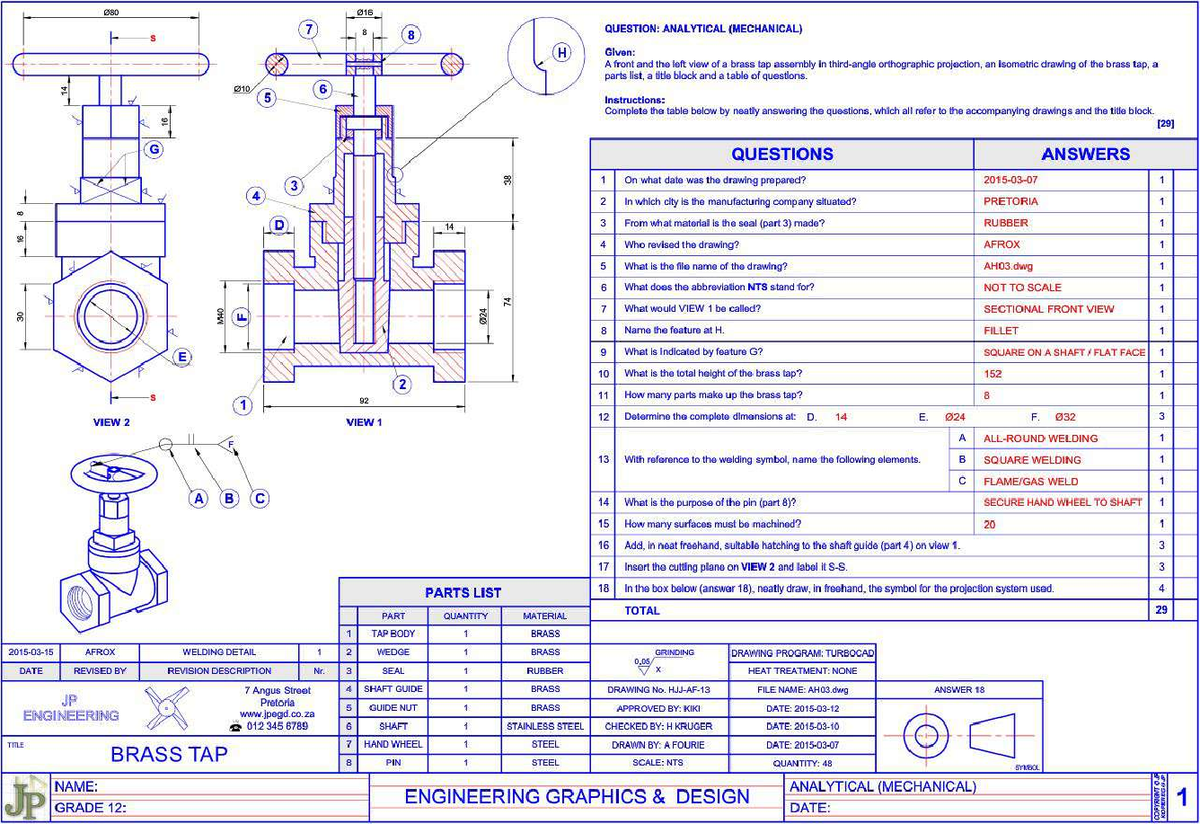 Grade 12 Engineering Graphics Design: Mechanical Analysis Memo - Studocu