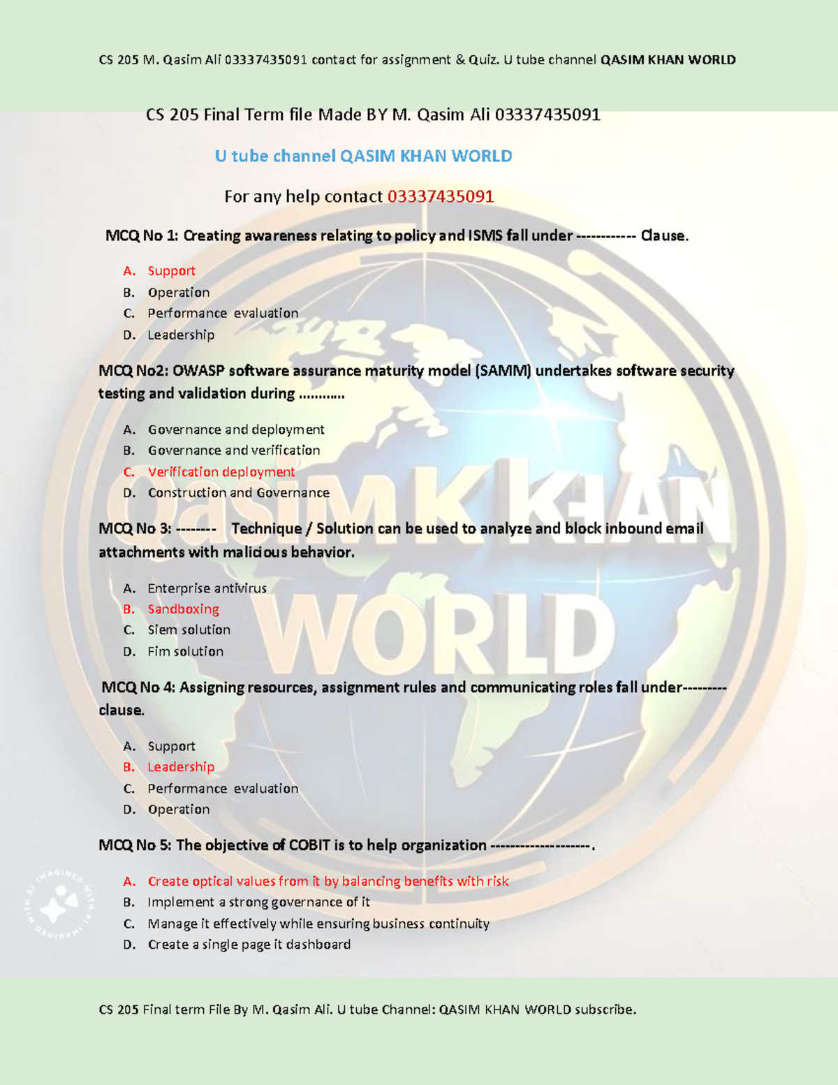 CS 205 Final Exam Preparation: MCQs and Study Guide by M. Qasim - Studocu