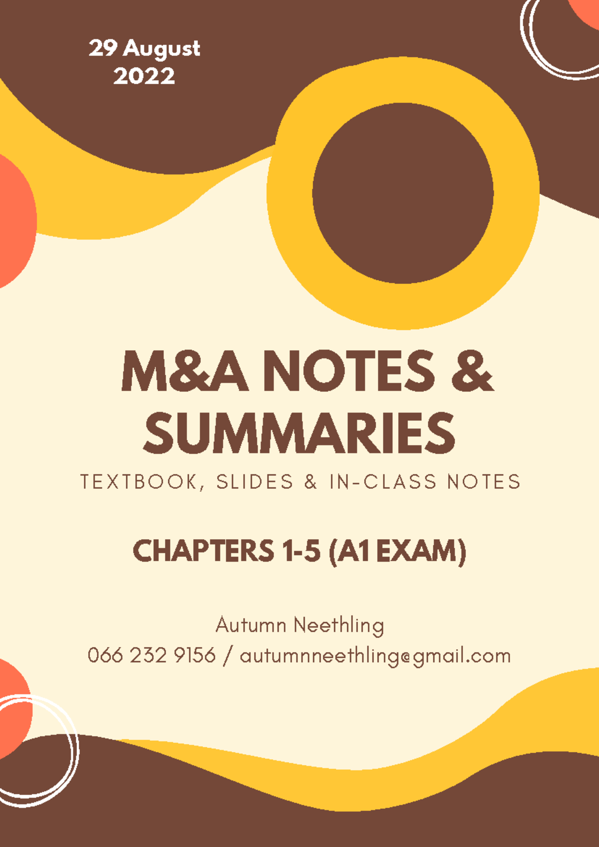 A1 M&A Chapter 1-5 Exam Notes & Summaries: Key Concepts Explained - Studocu