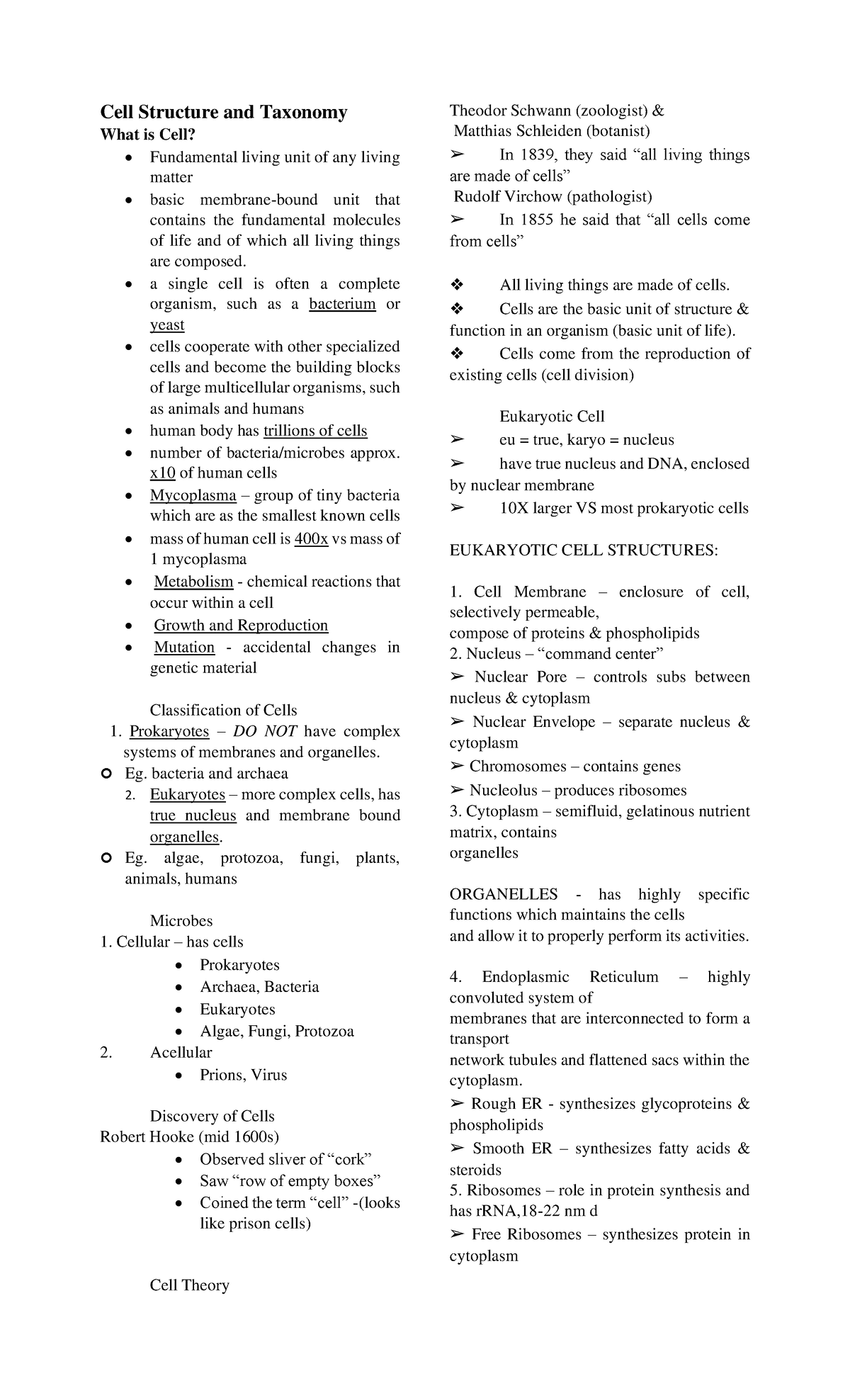 MICP-LEC-Reviewer - Overview of Cell Structure and Microbiology - Studocu