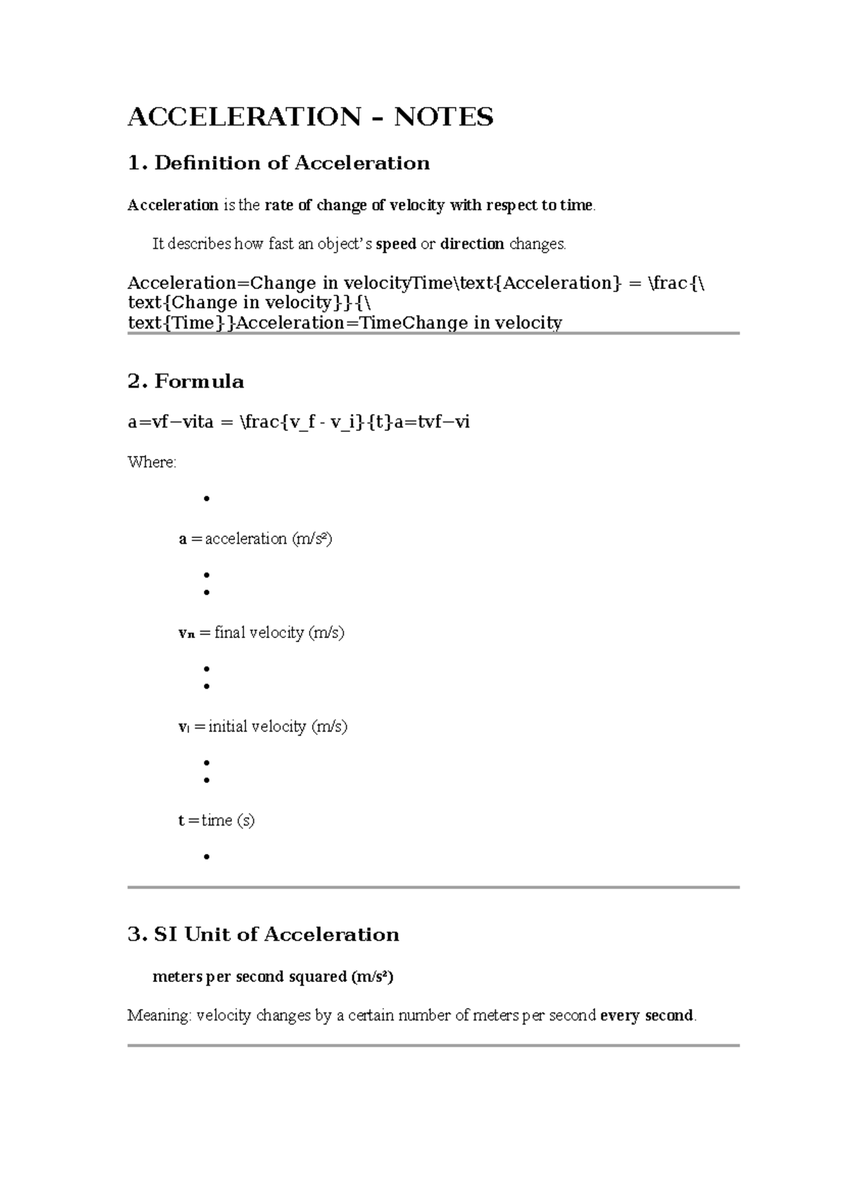 ACCELERATION NOTES: Definition, Types, and Key Concepts - Studocu