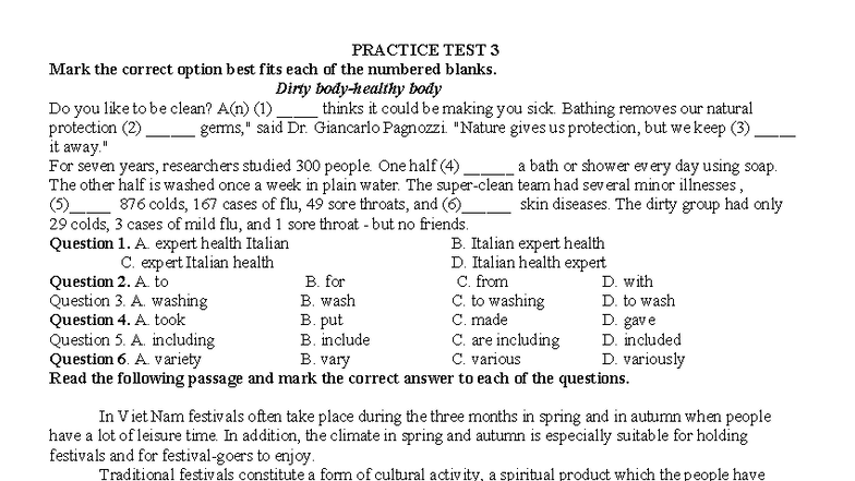 PRACTICE TEST 3: Vocabulary and Comprehension Questions - Studocu