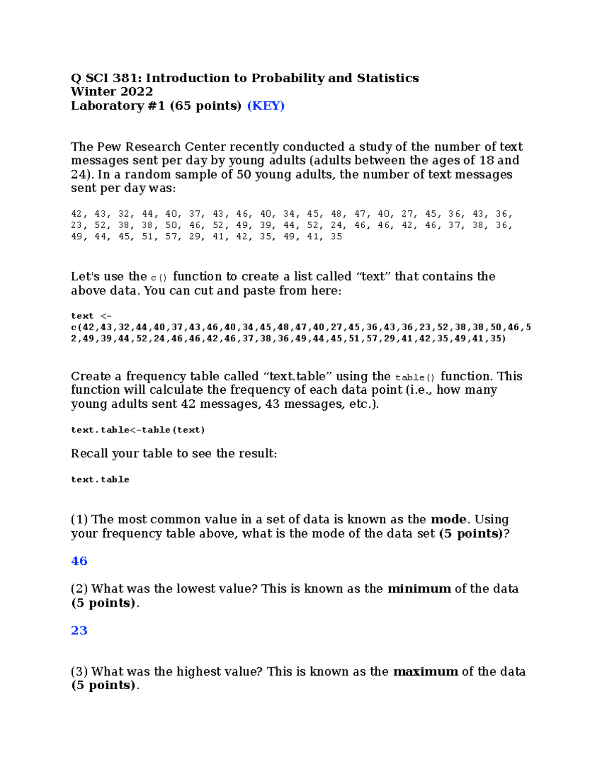 QSCI 381 Lab 1 KEY - Q SCI 381: Introduction to Probability and ...