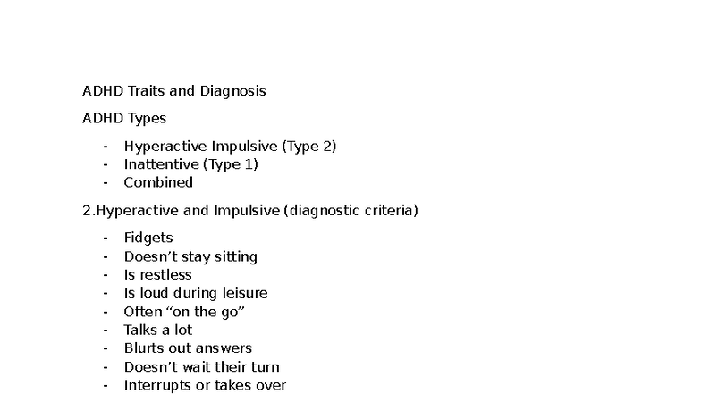 ADHD - adhd notes - ADHD Traits and Diagnosis ADHD Types - Hyperactive ...