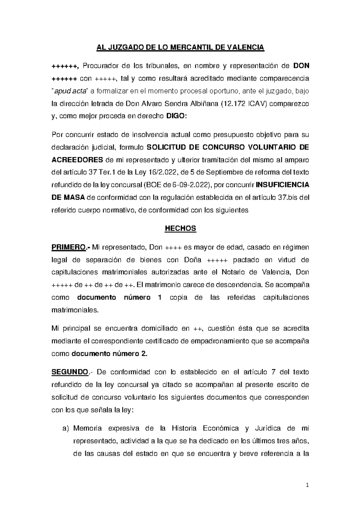 Solicitud de Concurso Voluntario de Acreedores - Juzgado Mercantil ...