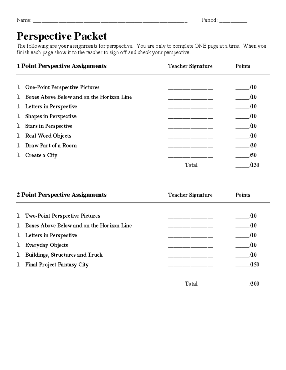 Art 1: Perspective Drawing Packet for 2-Point Assignments - Studocu