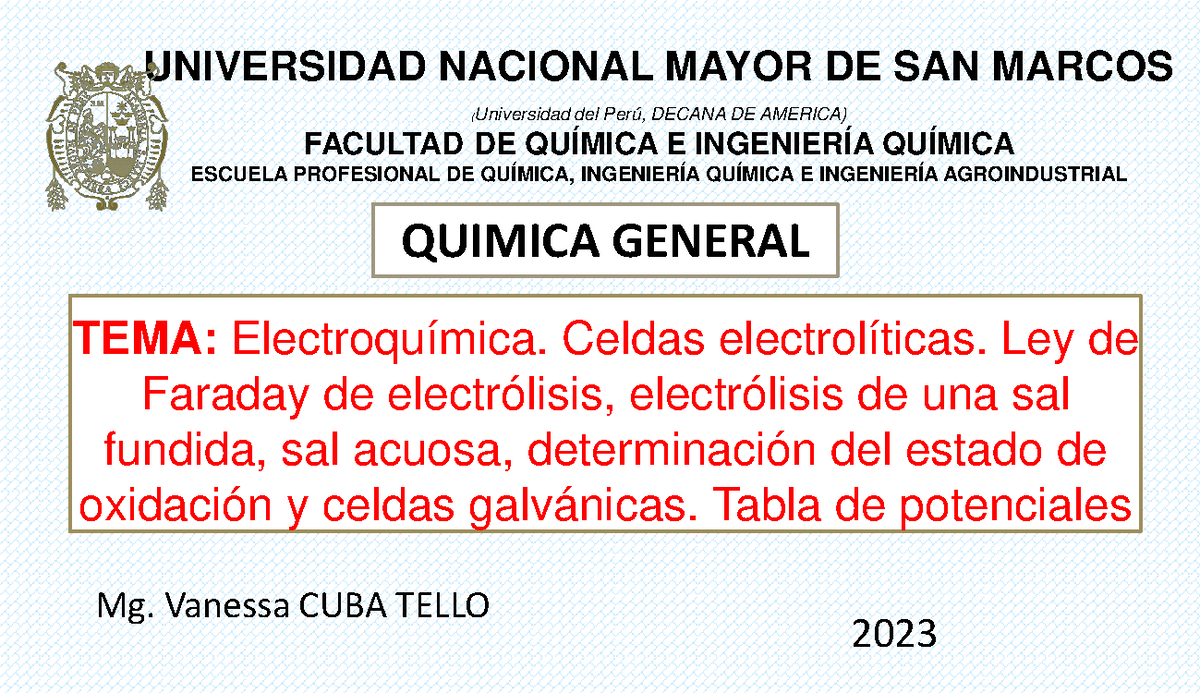 Semana 13 Equilibio Quimico - TEMA: Electroquímica. Celdas ...