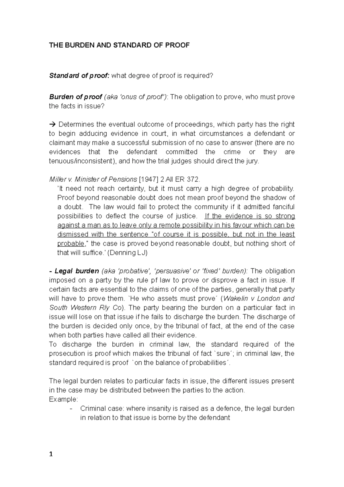 Burden and Standard of Proof notes - THE BURDEN AND STANDARD OF PROOF ...