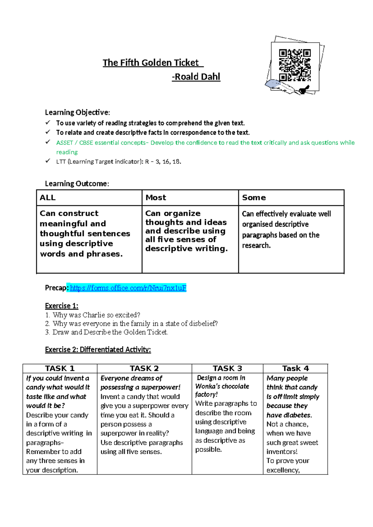 Work Sampling The Fifth Golden Ticket - The Fifth Golden Ticket -Roald ...