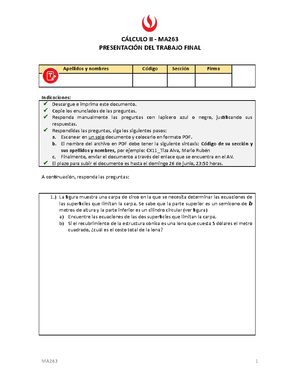 Cálculo MA263: Desarrollo de la APC - Integrales y Volumen del Sólido - Studocu