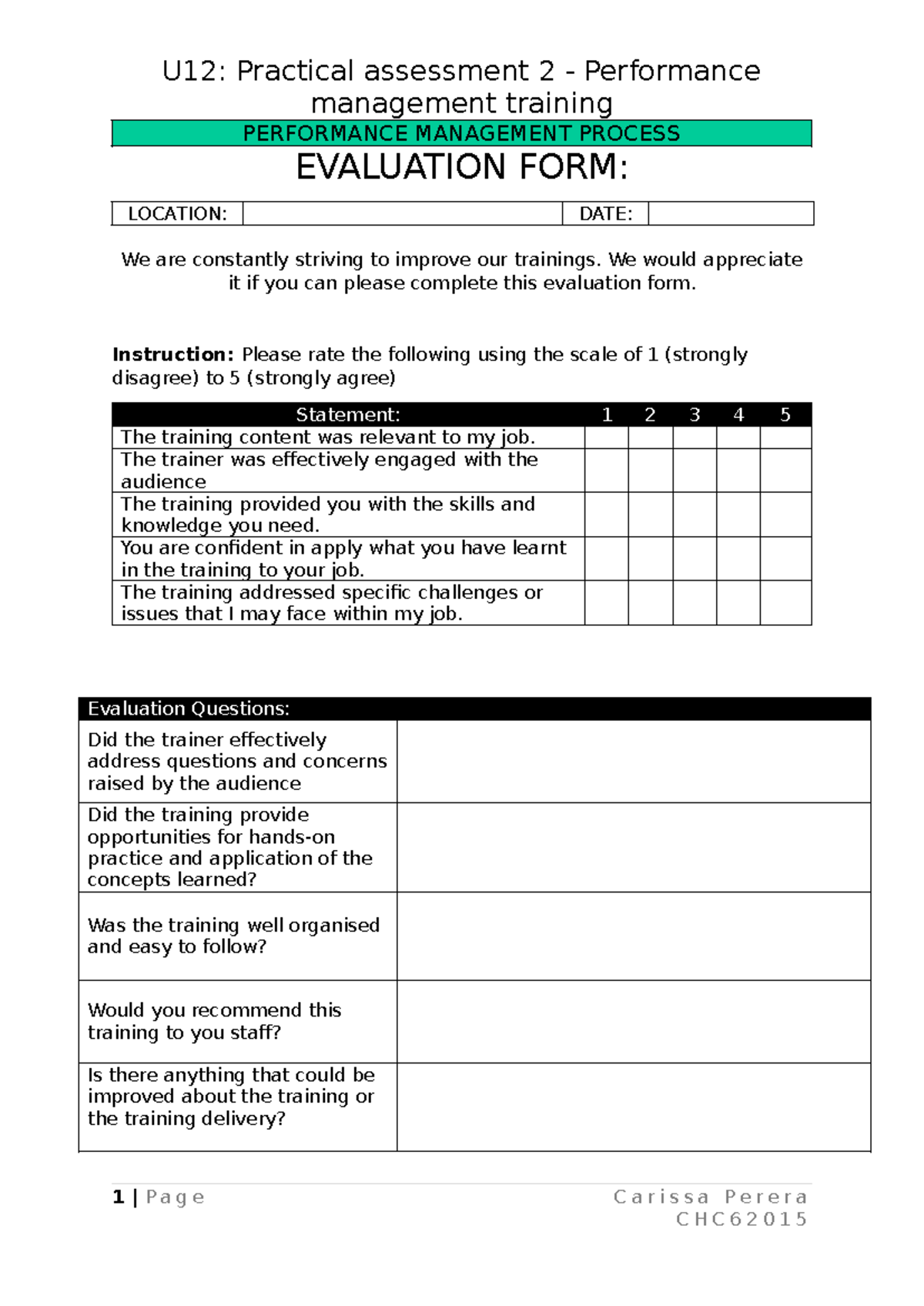U12 Practical assessment 2 - Performance management training - U12 ...