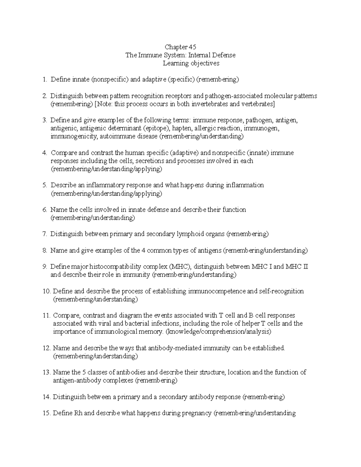 Chapter 45: Immune System Overview & Functions - SP23 - Studocu