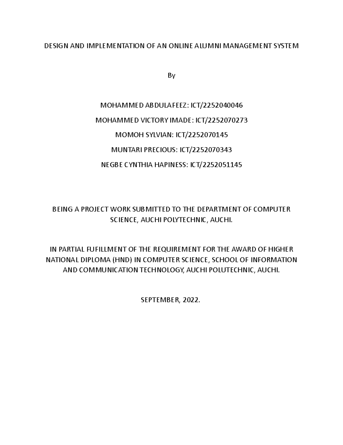 Design and Implementation of an Online Alumni Management System (ICT ...
