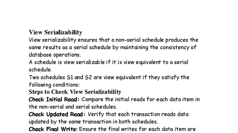 Unit 4 DBMS: View Serializability and Deadlock Management - Studocu