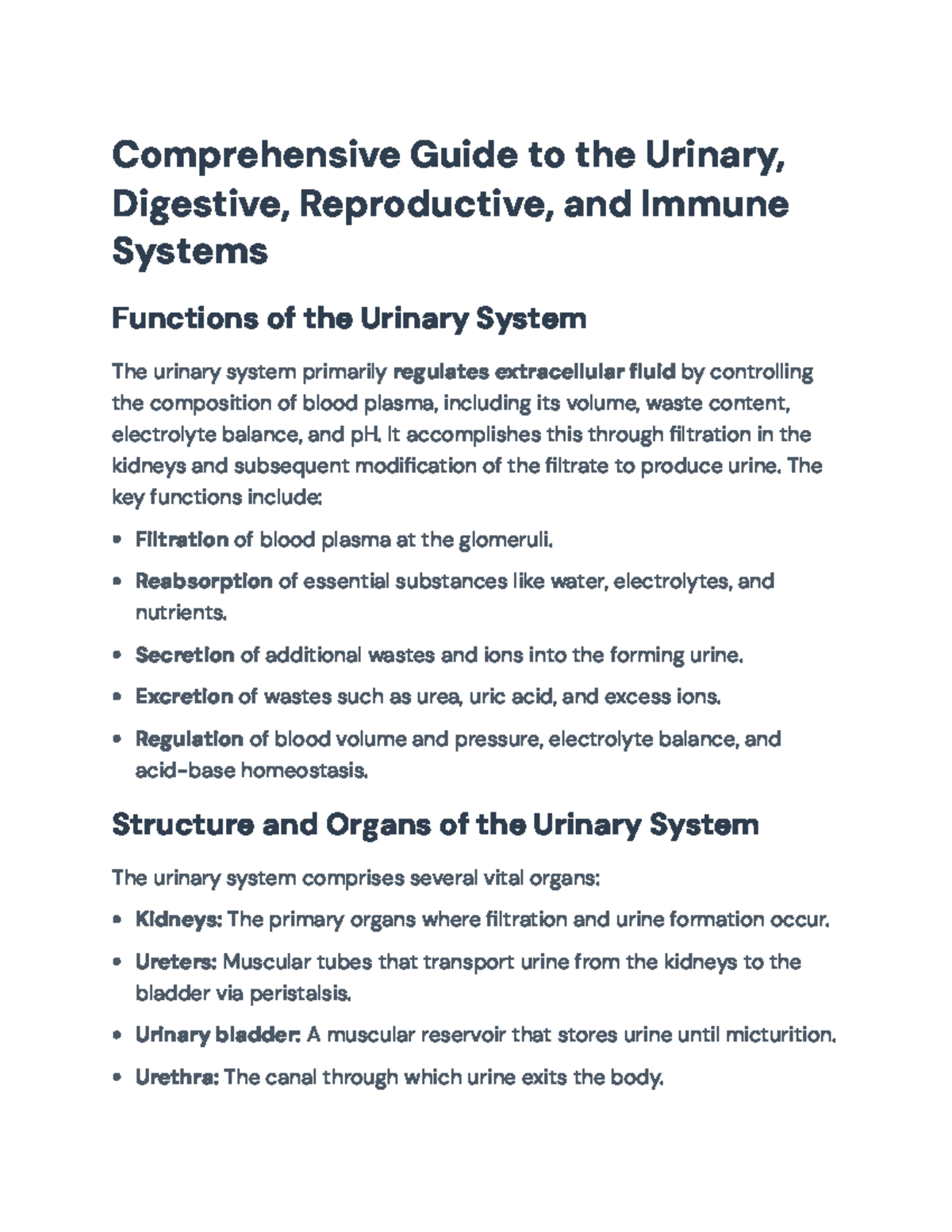 Comprehensive Review of Urinary & Digestive System Functions - Studocu