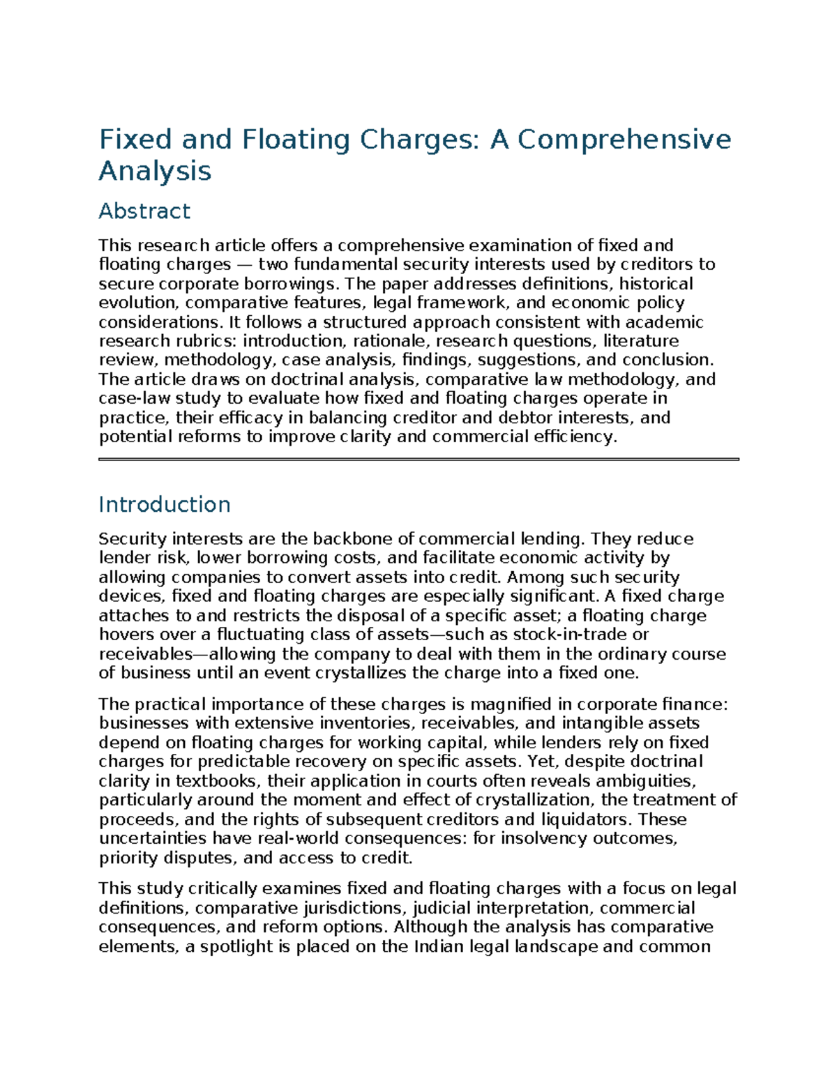 Fixed and Floating Charges: A Detailed Research Analysis - Studocu