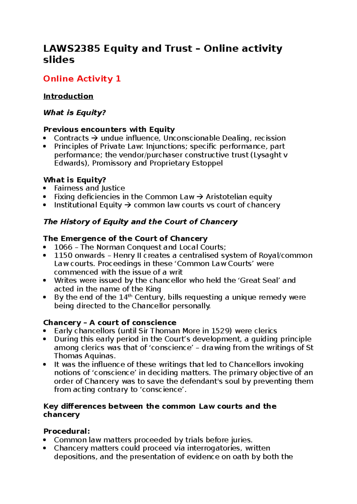 LAWS2385 Equity Online Activity 1: Understanding Equity Principles ...