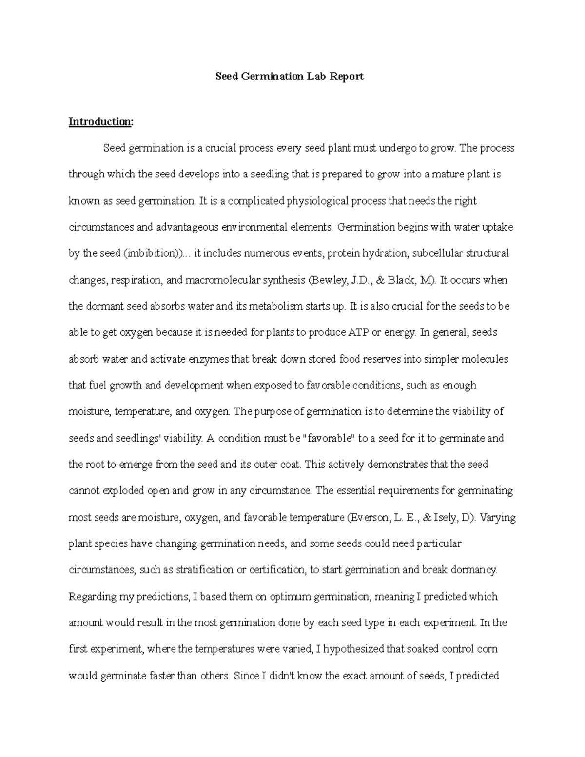Seed Germination Lab Report (BIO 101) – Methods and Results Analysis ...