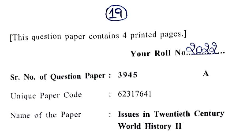 B.A. (Prog) VI Sem - Issues in 20th Century World History Exam Paper ...