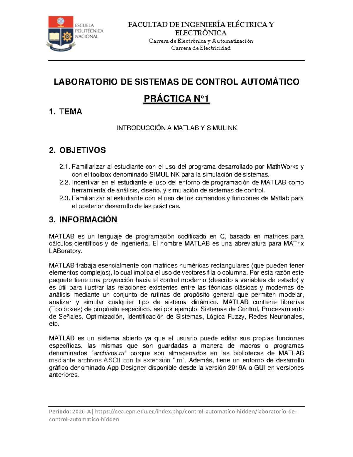 Práctica 1 Introducción A Matlab Y Simulink En Control Automático