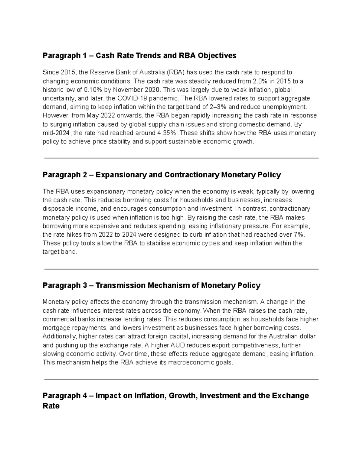 Monetary Policy Analysis: Cash Rate Trends & RBA Objectives (Year 11 ...