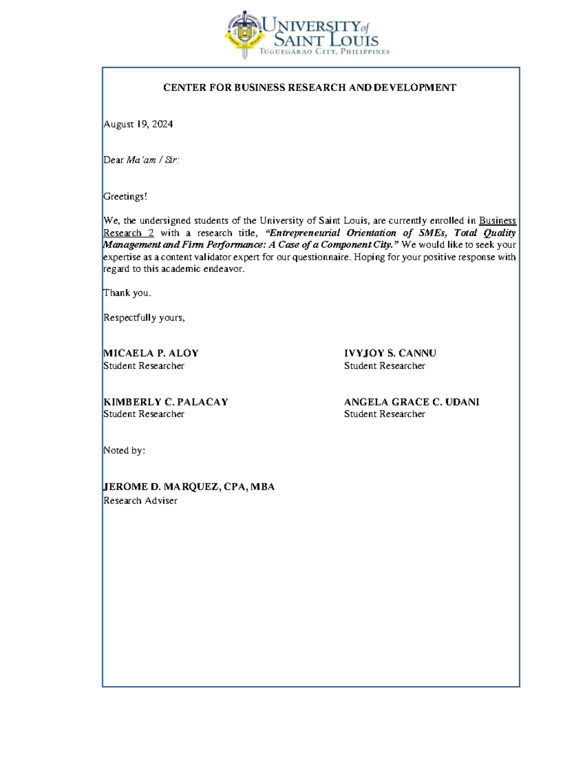 CVI FORM - Content Validation for Business Research 2 Study - Studocu