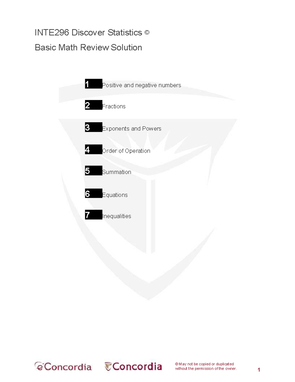 INTE296 Math Review Solutions: Statistics & Basic Concepts - Studocu