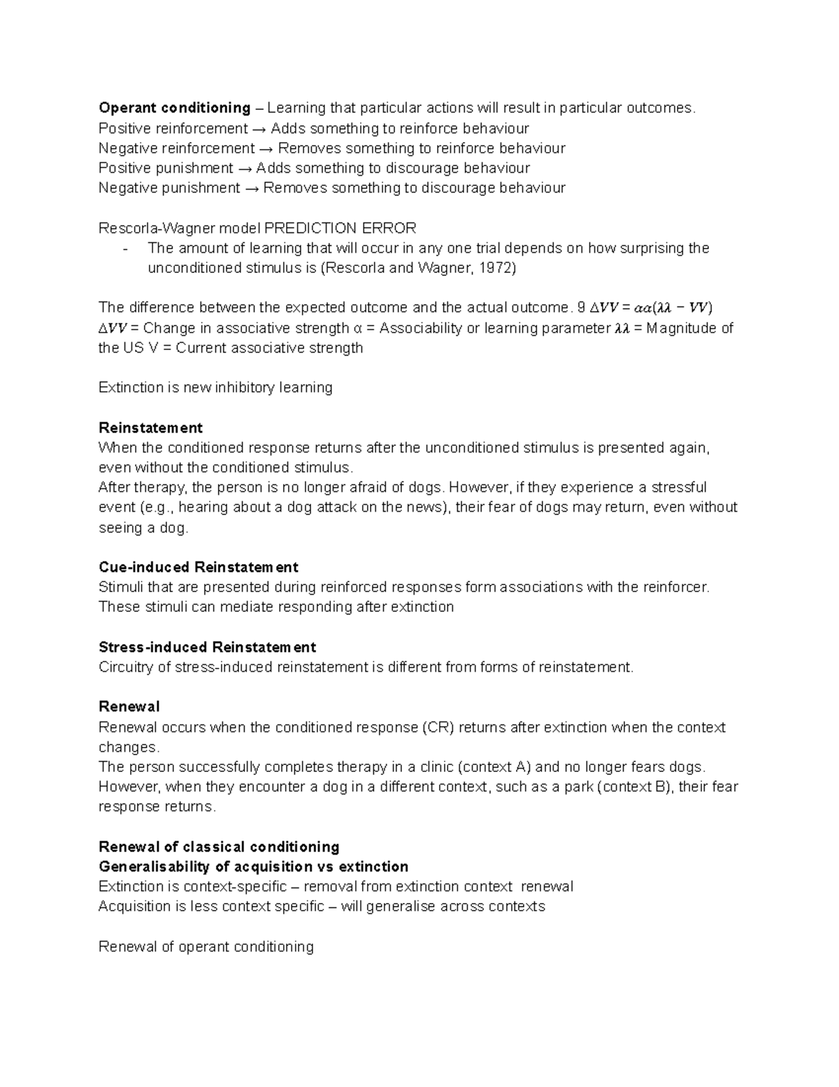 PSYU2236 Lecture Notes on Operant Conditioning and Learning - Studocu