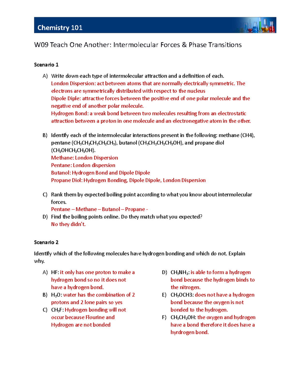 Chemistry 101 W09 Teach One Another: Intermolecular Forces & Phases ...