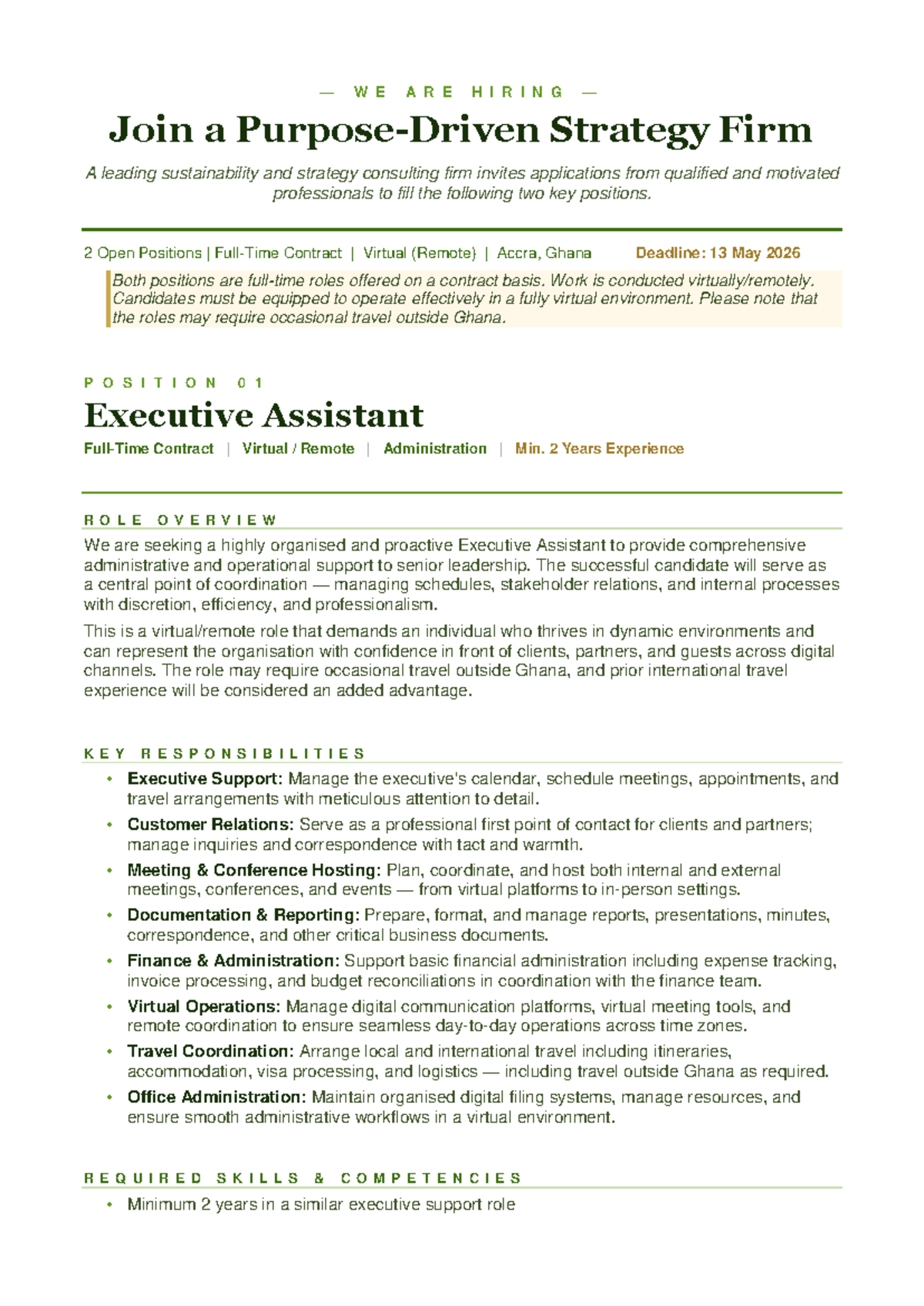 Job Adverts - May 2026: Executive Assistant & Brands Executive ...