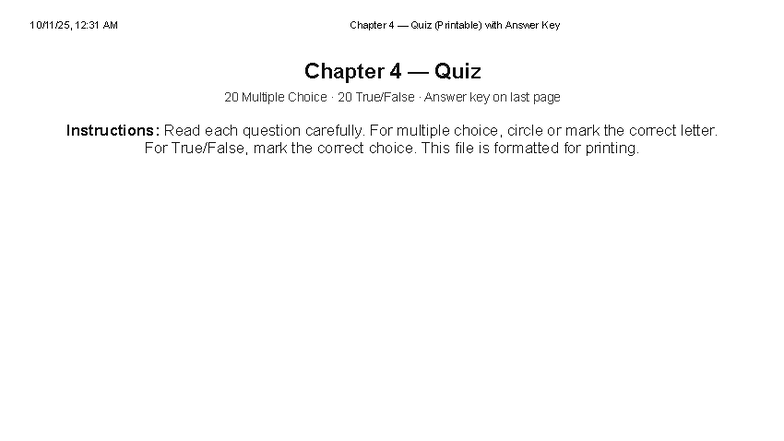 Ch4 Quiz (Printable) with Answer Key: Database Concepts & MCQs - Studocu