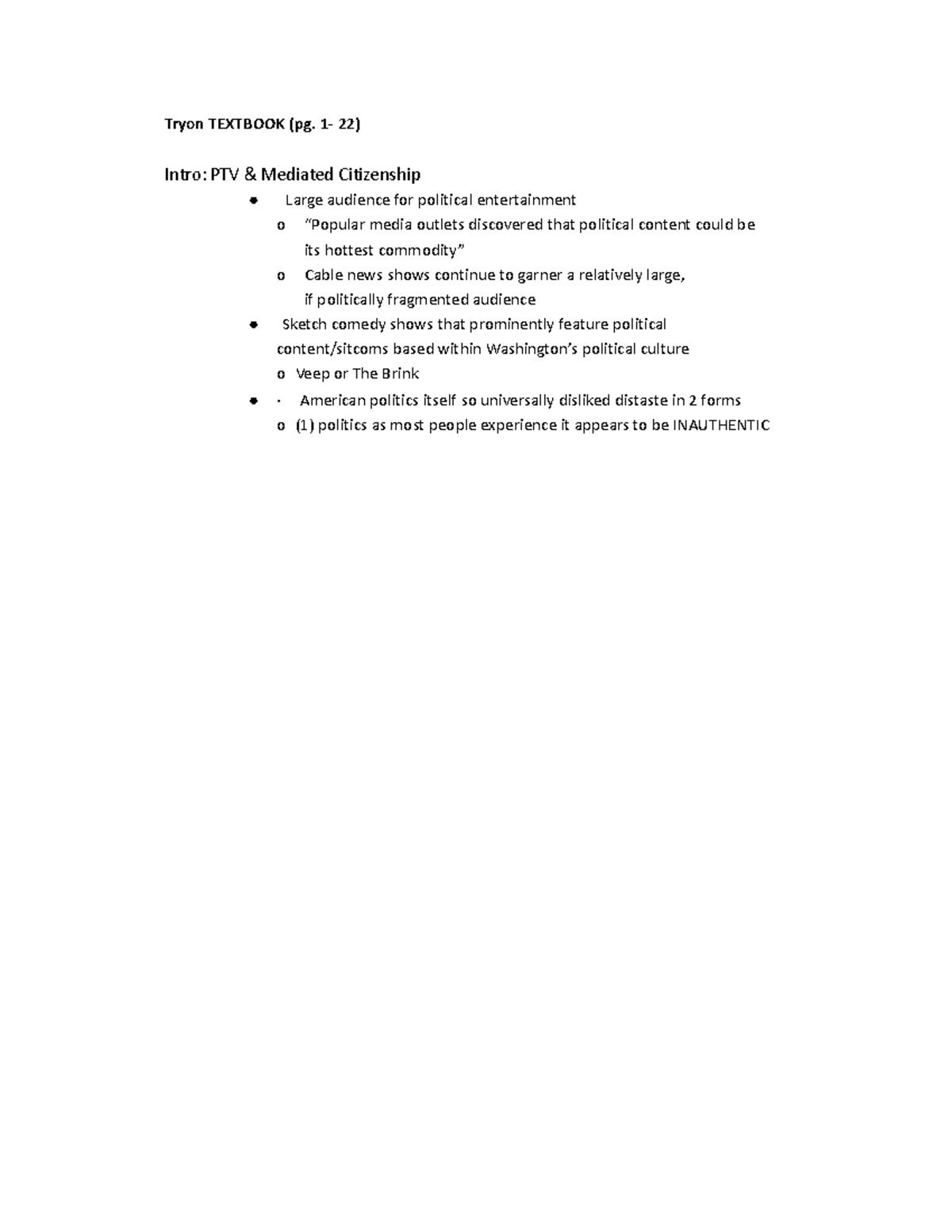 PTV Mediated Citizenship: Insights from Tryon Textbook (pg. 22) - Studocu