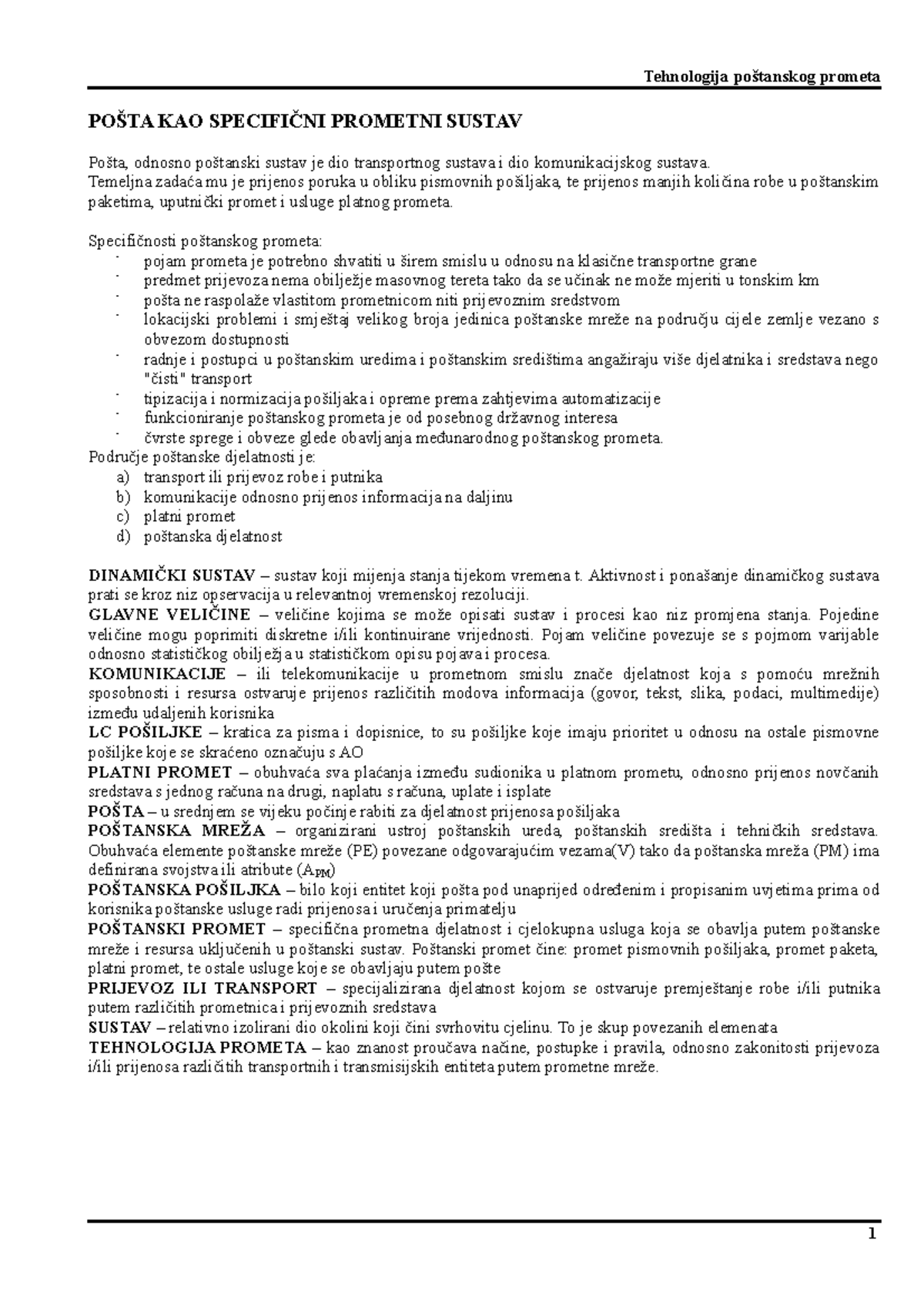 TPP1 - Tehnološki Sustavi Poštanskog Prometa: Skripta 2 - Studocu