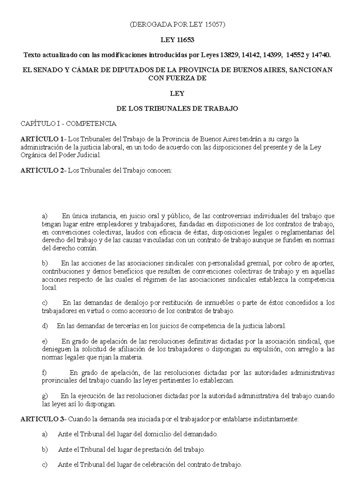 Ley 11653 - Análisis y Contenido del Primer Parcial de Derecho Laboral ...