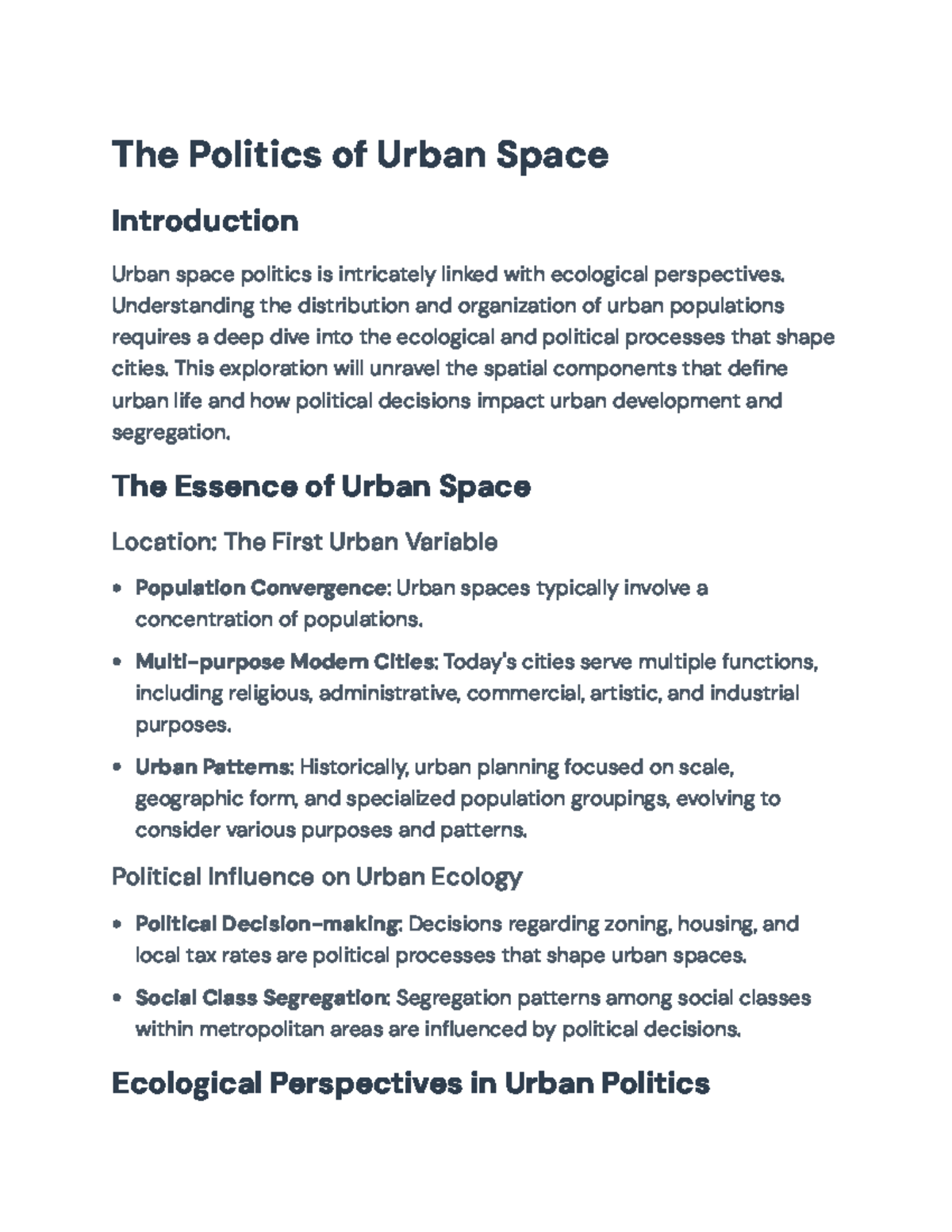 The Politics of Urban Space: Ecological and Political Dynamics Analysis ...
