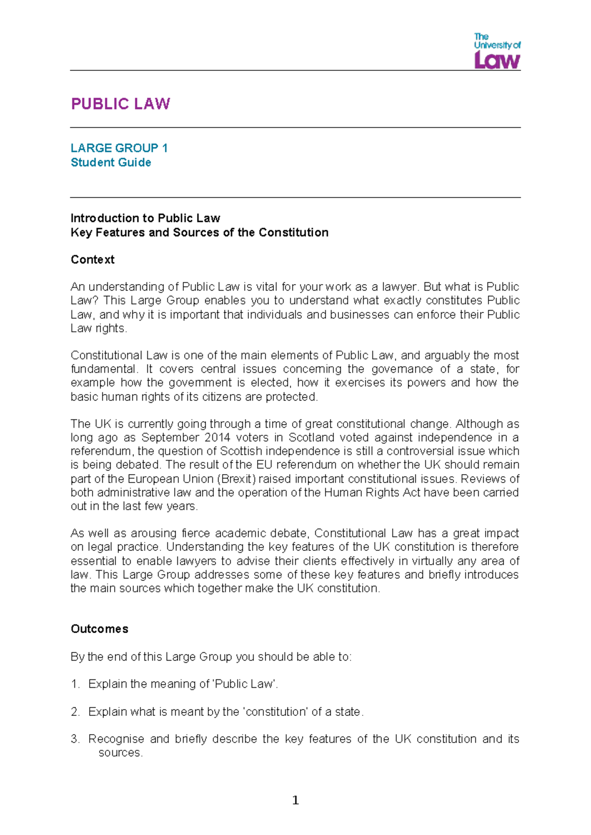 PUBLIC LAW LARGE GROUP 1: Student Guide to Key Features & Sources - Studocu