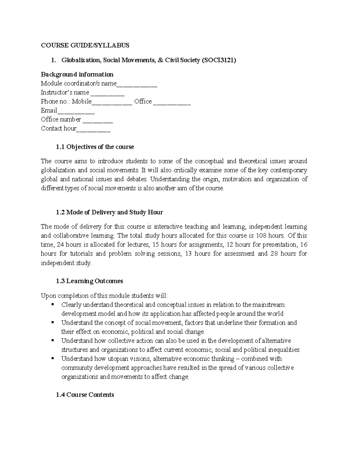 SOCI3121: Globalization & Social Movements Course Outline - Studocu