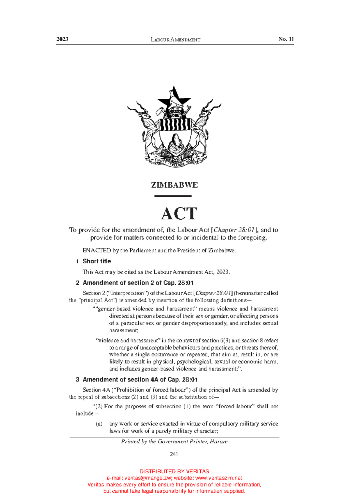 Labour Amendment Act, Act No. 11 of 2023 - Key Provisions and Changes ...