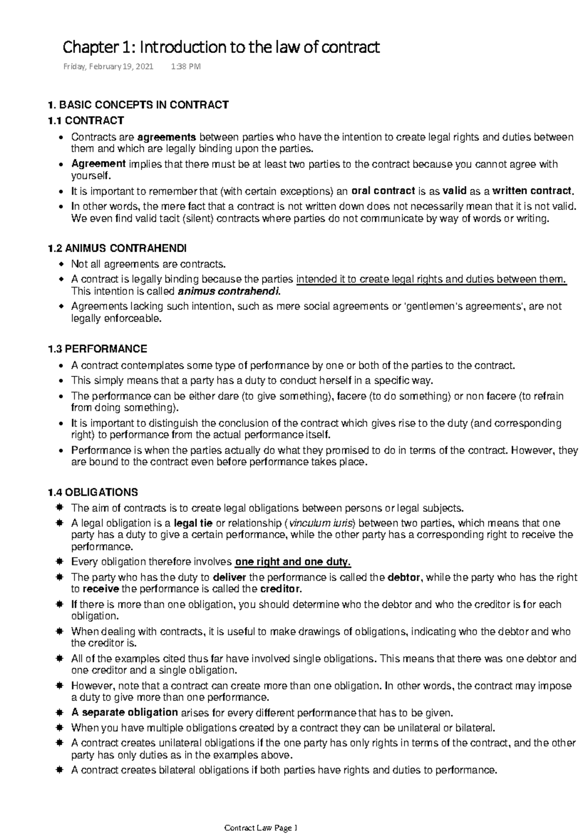Chapter 1 Introduction to the law of contract - 1. BASIC CONCEPTS IN ...