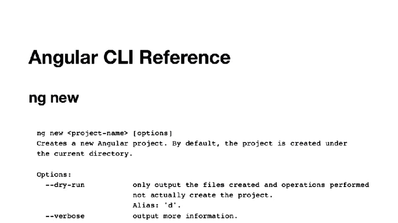 Angular CLI Reference: Creating and Managing Angular Projects - Studocu