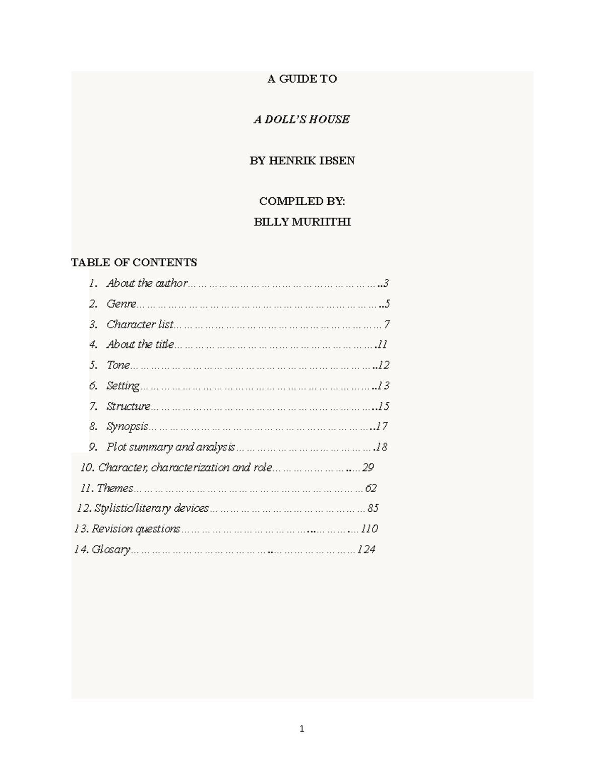A Doll's House Study Guide - Detailed Analysis and Insights - Studocu