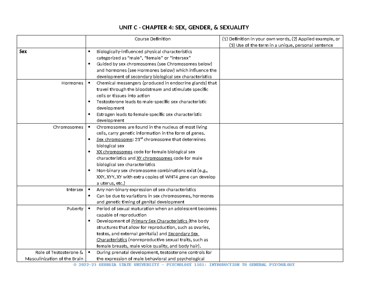 Final Exam Study Guide: Understanding Sex, Gender & Sexuality (PSY 1101 ...