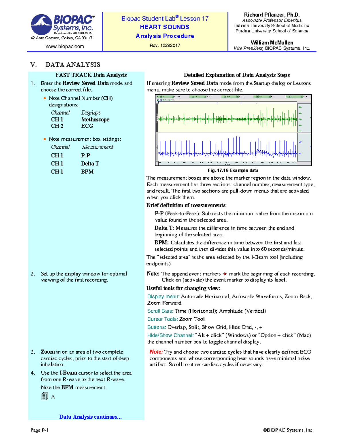 L17 Biopac Student Lesson 17: Heart Sounds Analysis Procedure Guide ...