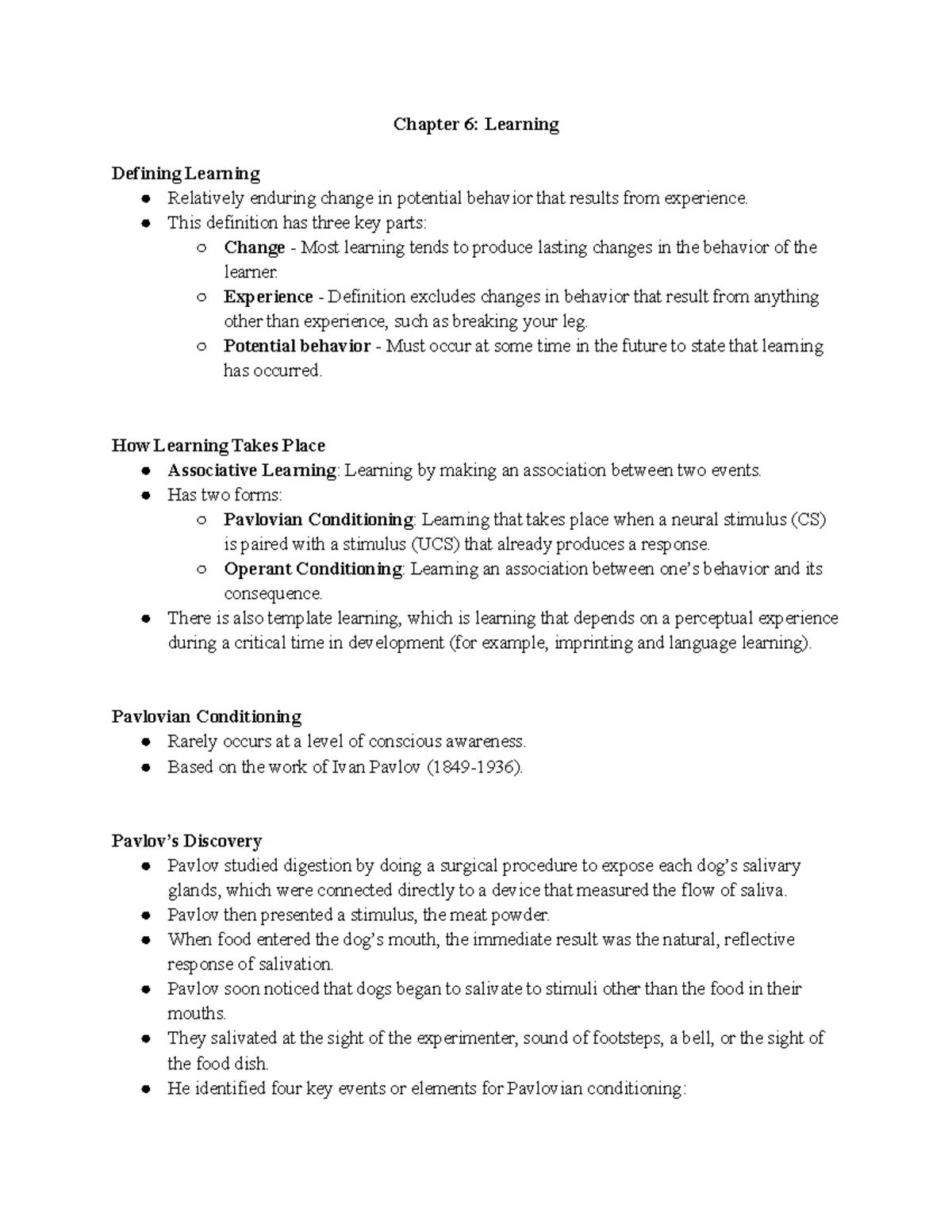 Psychology Chapter 6 - Dr. Jackson Lecture Notes - Chapter 6: Learning ...