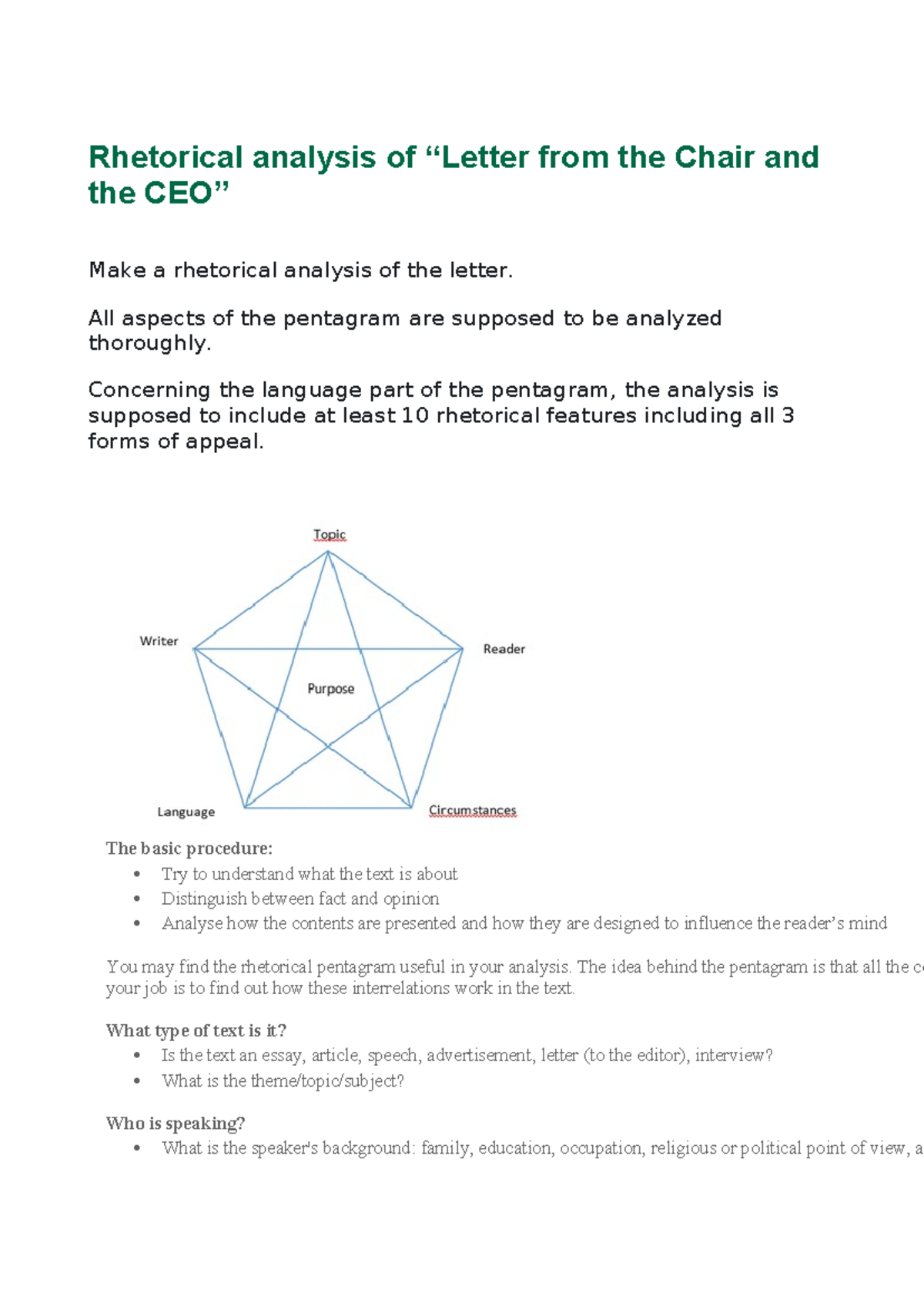Rhetorical Analysis of "From the Chair": A Pentagram Approach - Studocu