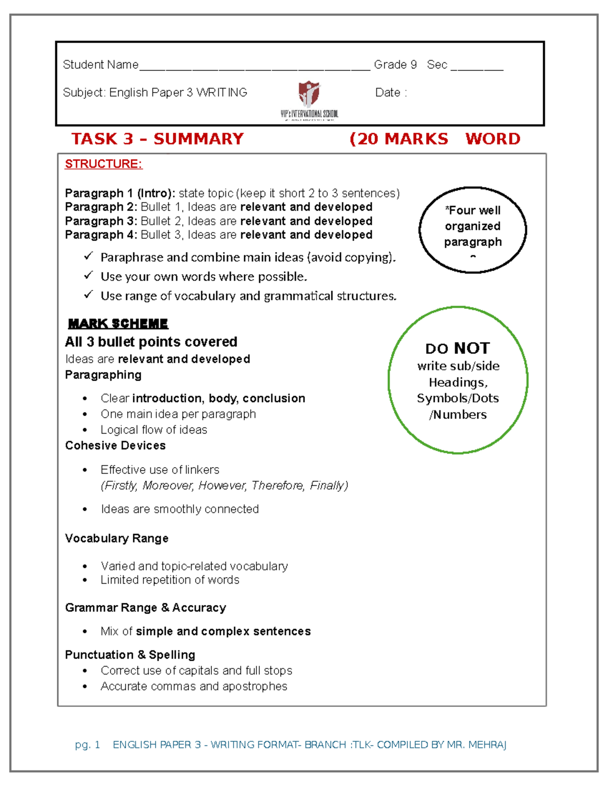 Grade 9 English Paper 3: Summary Writing Task 3 Guide - Studocu
